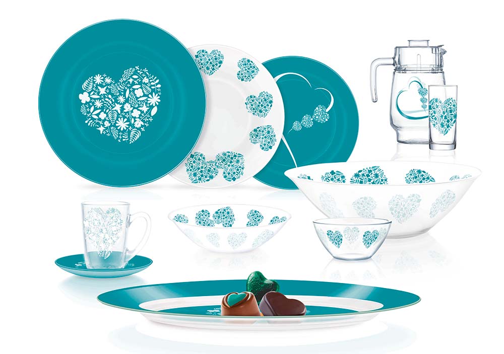 Luminarc Jolie Coeur Turquoise 52P Dinner Set | Luminarc Eshop